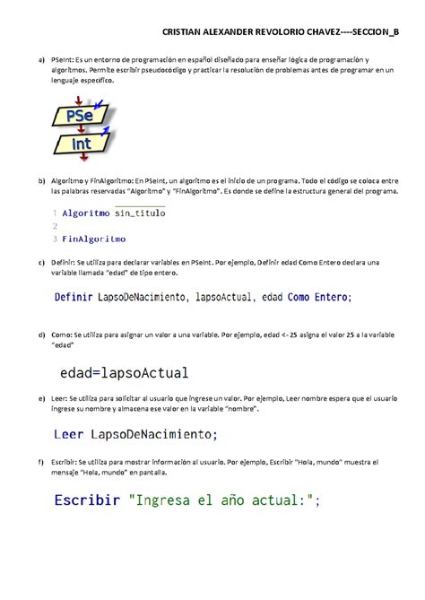 Pseint Conceptos Cristian Alexander Revolorio Chavez Seccion B A Pseint Es Un Entorno De