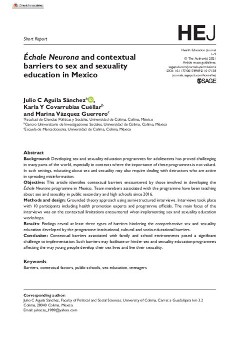 Pdf Échale Neurona And Contextual Barriers To Sex And Sexuality