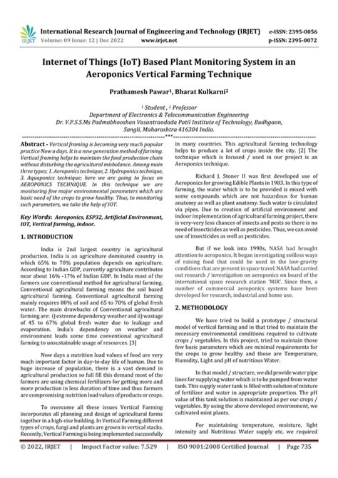 Internet Of Things IoT Based Plant Monitoring System In An Aeroponics Vertical Farming