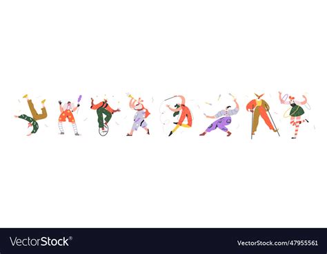 Circus Artists Set Funny Clown Acrobat Comic Vector Image