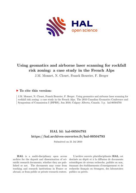 Pdf Using Geomatics And Airborne Laser Scanning For Rockfall Dokumentips