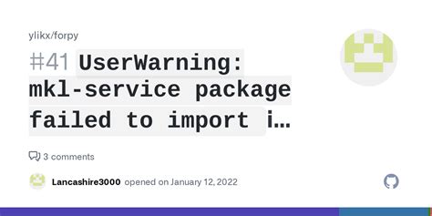 UserWarning Mkl Service Package Failed To Import In The Import Example Issue Ylikx