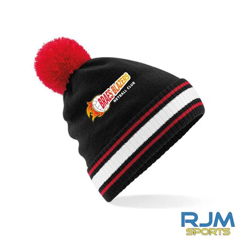 Braes Blazers Beechfield Bobble Hat Black Red White Rjm Sports
