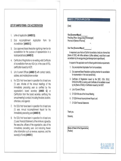 Cso Accreditation Sample Forms Template Pdf