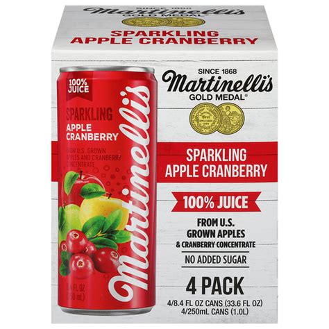 Martinellis 100 Juice Apple Cranberry Sparkling 4 Pack 84 Fl Oz