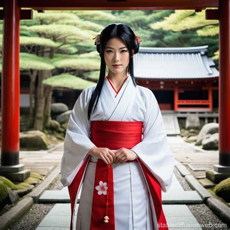 A Young Japanese Shrine Maiden Miko Named Tsukimiya Shiori Prompts