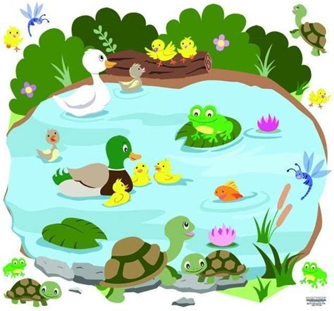 Duck Pond Mural Pond Drawing Pond Nursery Theme Pond Animals