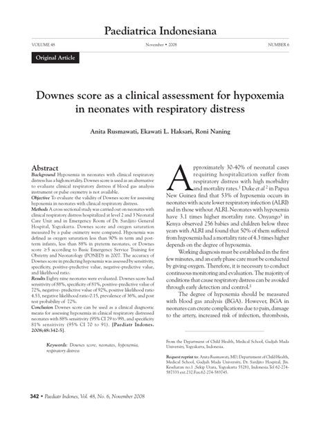 Pdf Downes Score As A Clinical Assessment For Hypoxemia In Neonates