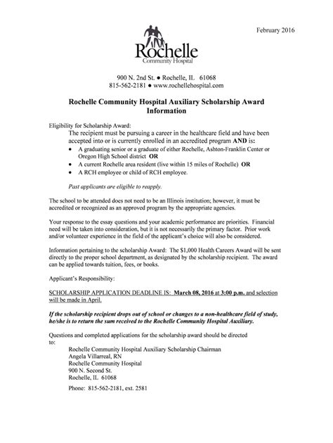 Fillable Online Rch Auxiliary Scholarship Application 2016 Rch