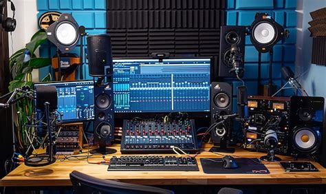 Premium Photo A Computer Set Up With Speakers And A Sound Board Premium Photo A Computer Set Up With Speakers And A Sound Board