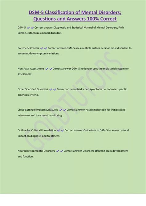 Dsm 5 Classification Of Mental Disorders Questions And Answers 100