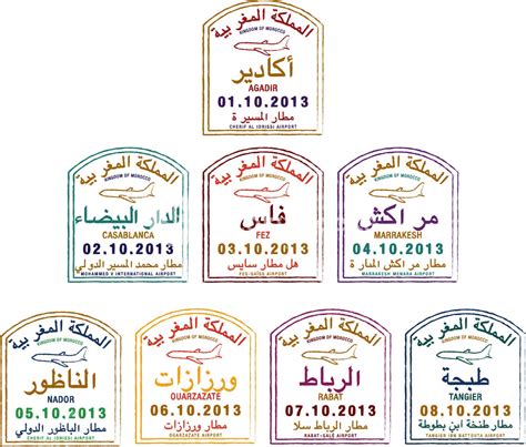 Stylized Passport Stamps Of Morocco In Vector Format Royalty Free