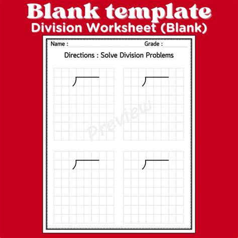 Division Blank Template And Practice Worksheets For Elementary Students