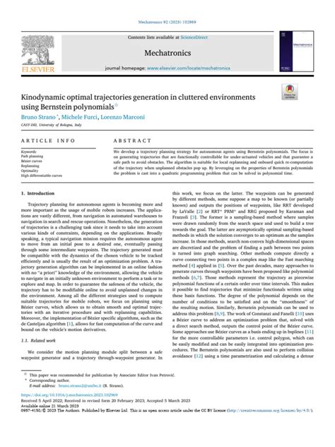 Kinodynamic Optimal Trajectories Generation In Cluttered Enviro 2023 Mechatr Download Free