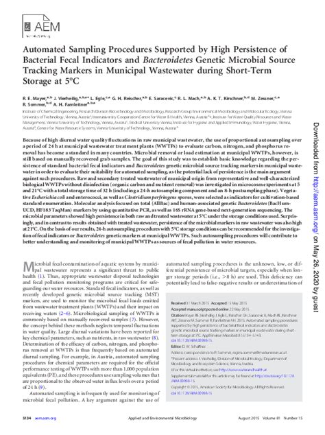 Pdf Automated Sampling Procedures Supported By High Persistence Of Bacterial Fecal Indicators