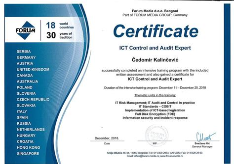 Cedomir Kalincevic On Linkedin Sertifikat Stručnjak Za Kontrolu I Reviziju It Sistema