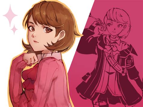 Mallows Takeba Yukari Persona Persona 3 Highres 1girl Arm Up Bow Bowtie Brown Eyes