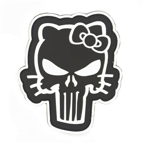 Hello Kitty Punisher Pvc Cosplay Patch Black With Velcro