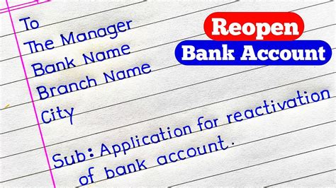 Application For Reopen Bank Account Application For Reactivate Bank
