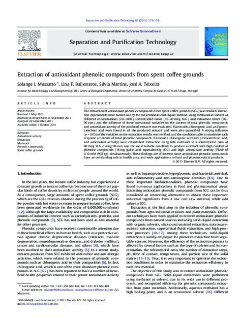 Pdf Extraction Of Antioxidant Phenolic Compounds From Spent Coffee Grounds