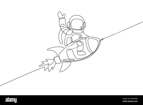 One Single Line Drawing Of Astronaut In Spacesuit Floating And