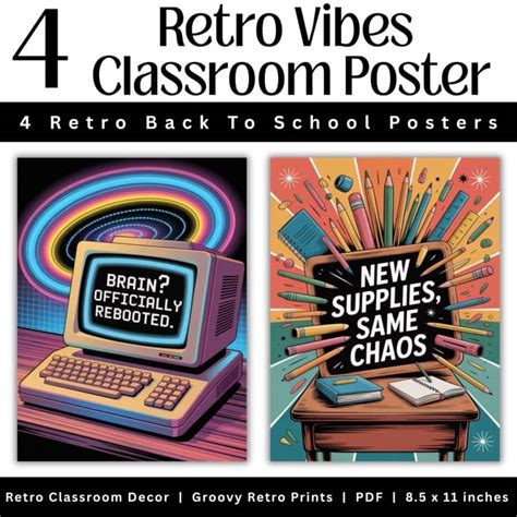 Retro Vibes Classroom Poster Set 4 Funny First Day Of School Prints