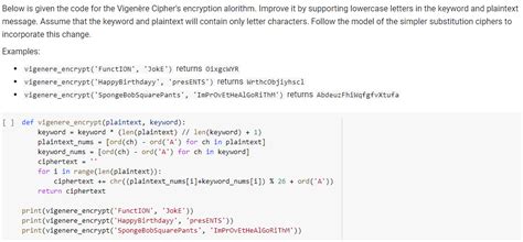 Solved Below Is Given The Code For The Vigenère Ciphers
