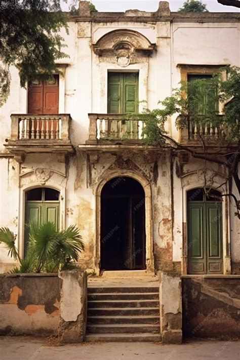Premium Ai Image A Colonial Architecture Basked In The Morning Light With Ornate Wooden Window