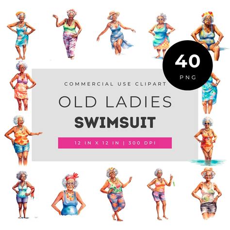 Funny Old Lady Clipart Watercolor Senior Women Beach Png Sassy Granny