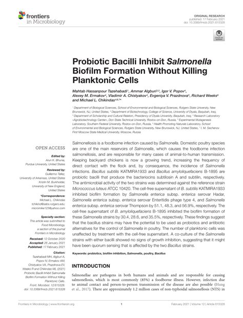 Pdf Probiotic Bacilli Inhibit Salmonella Biofilm Formation Without