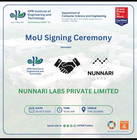 Memorandum Of Understanding Mou With Nunnari Labs Coimbatore Kpr