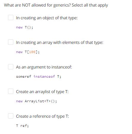 Solved What Are NOT Allowed For Generics Select All That Chegg Com