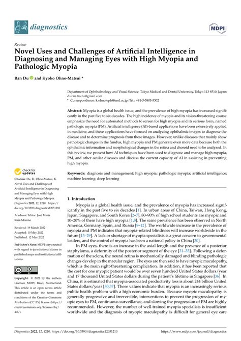 Pdf Novel Uses And Challenges Of Artificial Intelligence In Diagnosing And Managing Eyes With