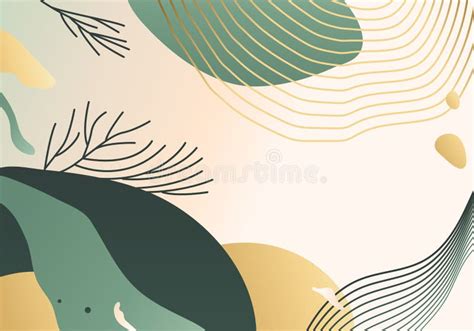 Abstract Pattern Vector Background Minimal Nature Banner Design With Wave Lines Plant