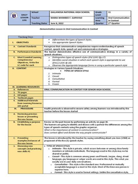 Dll Speech Style Pdf Learning Teachers