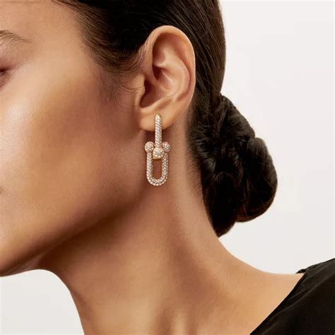 Tiffany Hardwearlarge Link Earrings In Yellow Gold With Pavé Diamonds