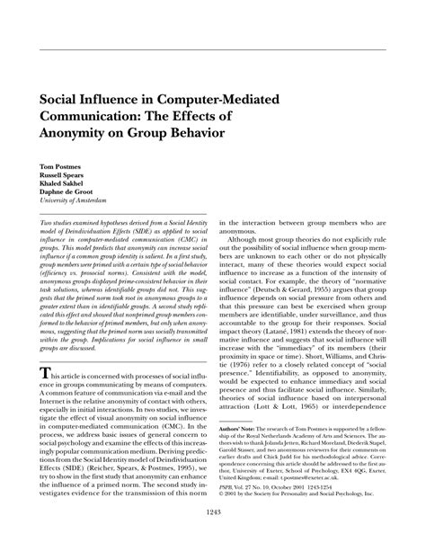 Social Influence In Computer Mediated Communication The Effects Of