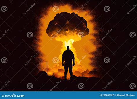 Man Looking At Nuclear Explosion Blue Yellow Colors Royalty Free Stock