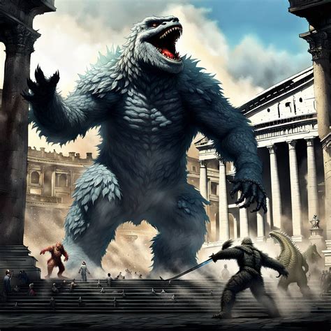 Abominable Snowman Fighting Godzilla In Rome By Noweart8 On Deviantart