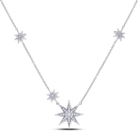 14kt White Gold Womens Round Diamond Starburst Fashion Necklace 15