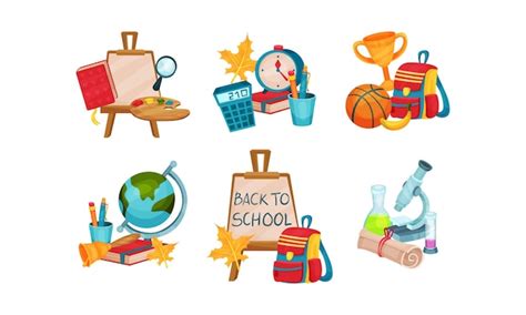 Satz Von Back To School Konzeptelementen Vektor Illustration Premium