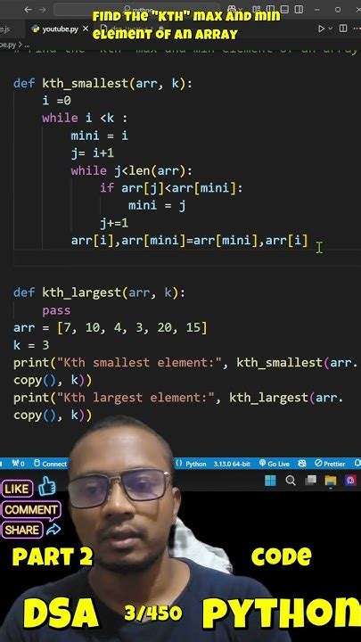 Find The Kth Max And Min Element Of An Array Dsa 3450 Follow For