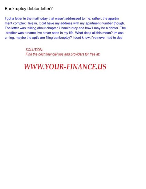 Bankruptcy Debtor Letter Pdf Bankruptcy Business Banking And Finance