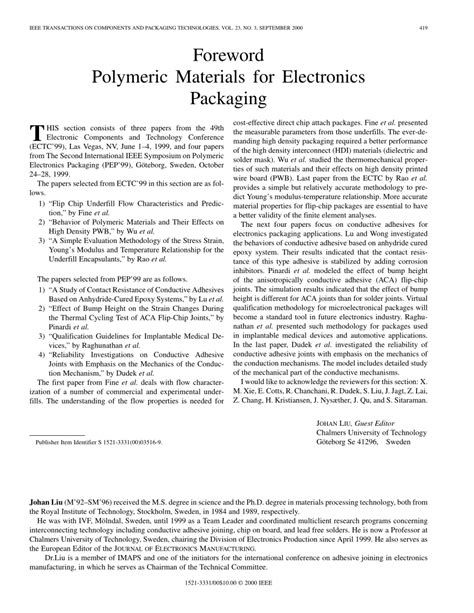 Pdf Polymeric Materials For Electronics Packaging