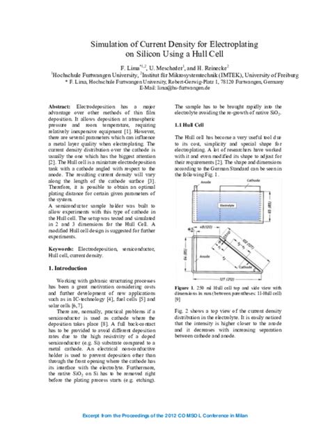 Pdf Simulation Of Current Density For Electroplating On Silicon Using