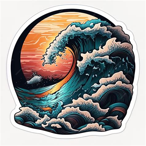 Premium Ai Image Waves Sticker Dynamic Ocean Vibes