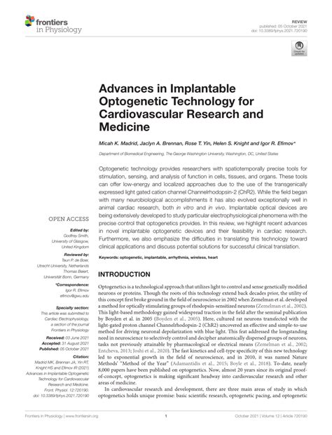 Pdf Advances In Implantable Optogenetic Technology For Cardiovascular