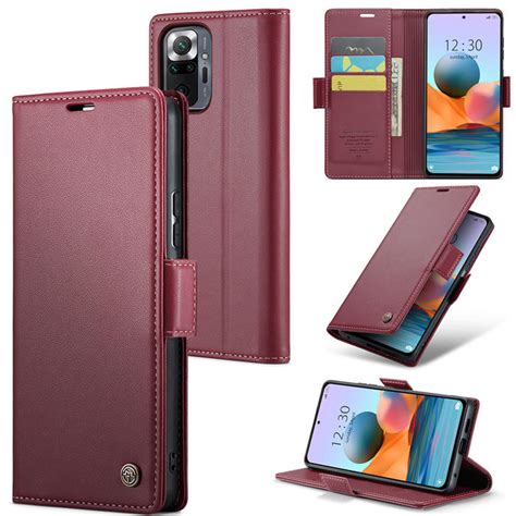 Caseme Xiaomi Redmi Note Pro Note Pro Max Wallet Rfid Blocking Magnetic Buckle Case Red