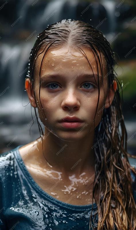 Premium Photo A Girl In Wet Clothes And With Wet Hair At A
