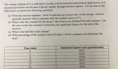 Solved The Isotope Gallium 67 Is A Radioactive Isotope Used